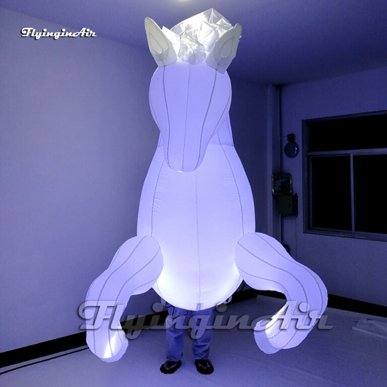 Illuminated White Walking Inflatable Horse Costume 3m Parade Performance Blow Up Horse Suit With ...
